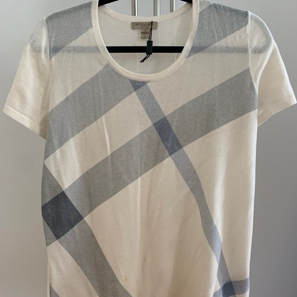 Burberry | Tops | Burberry Check Plaid Blue Wool Tee | Poshmark